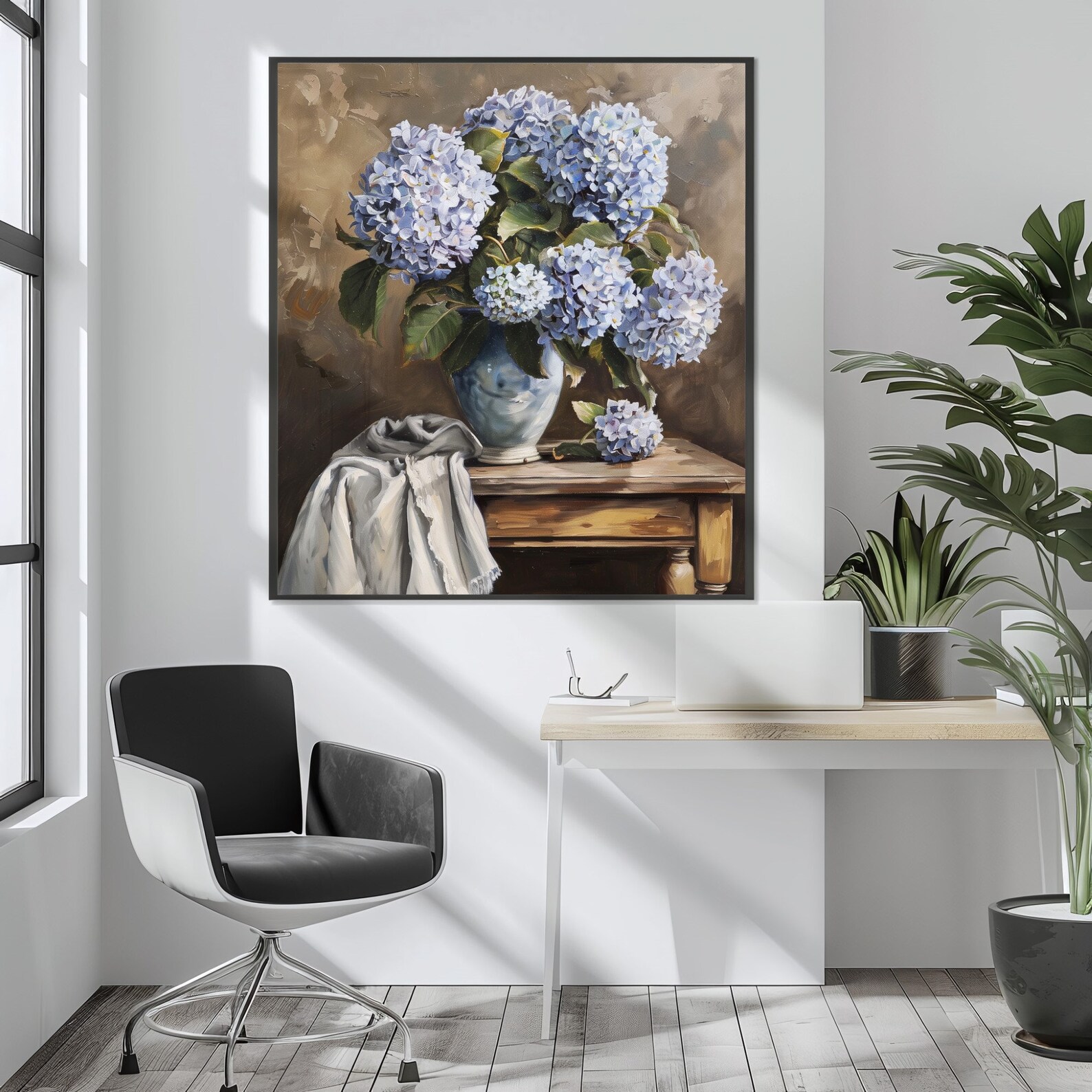 Blue Hydrangeas on Tablecloth | Flower Print, Digital Download ...