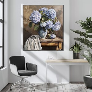 Blue Hydrangeas on Tablecloth | Flower Print, Digital Download ...