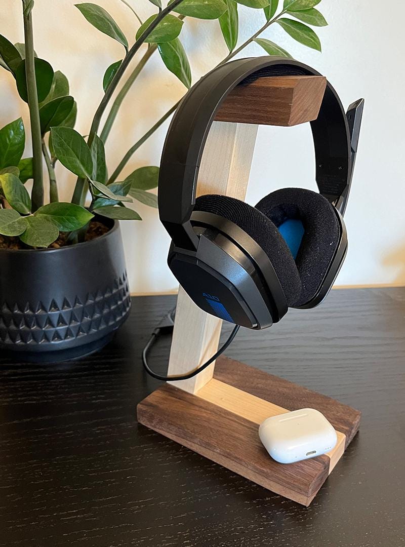 Walnut & Maple Headset, Headphone Stand Desk Organizer Gamer Gift - Etsy