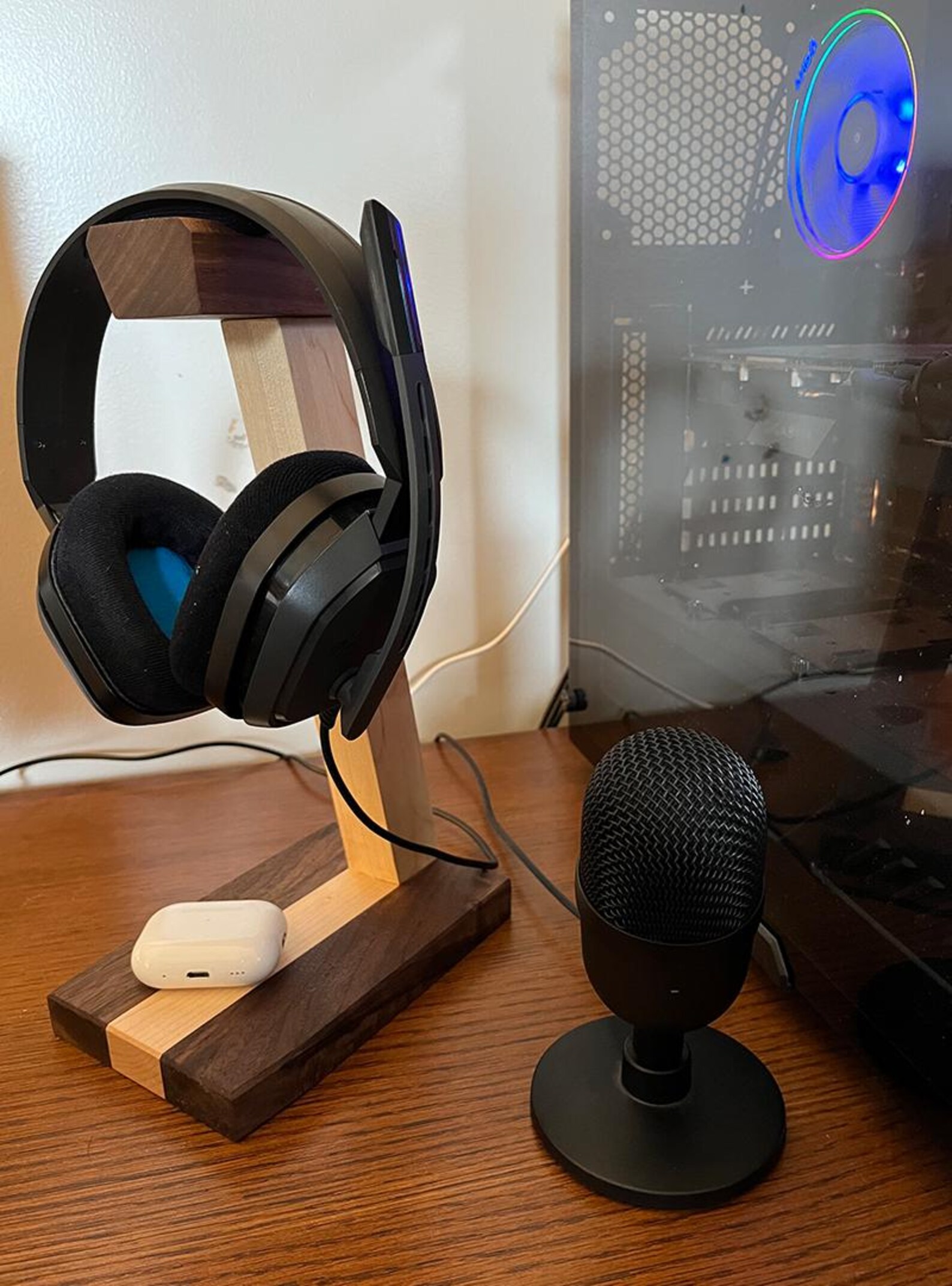 Walnut & Maple Headset, Headphone Stand Desk Organizer Gamer Gift - Etsy