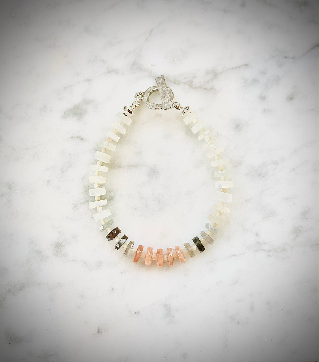 Handmade Multi-colored Moonstone and Mother of Pearl Bracelet - Etsy