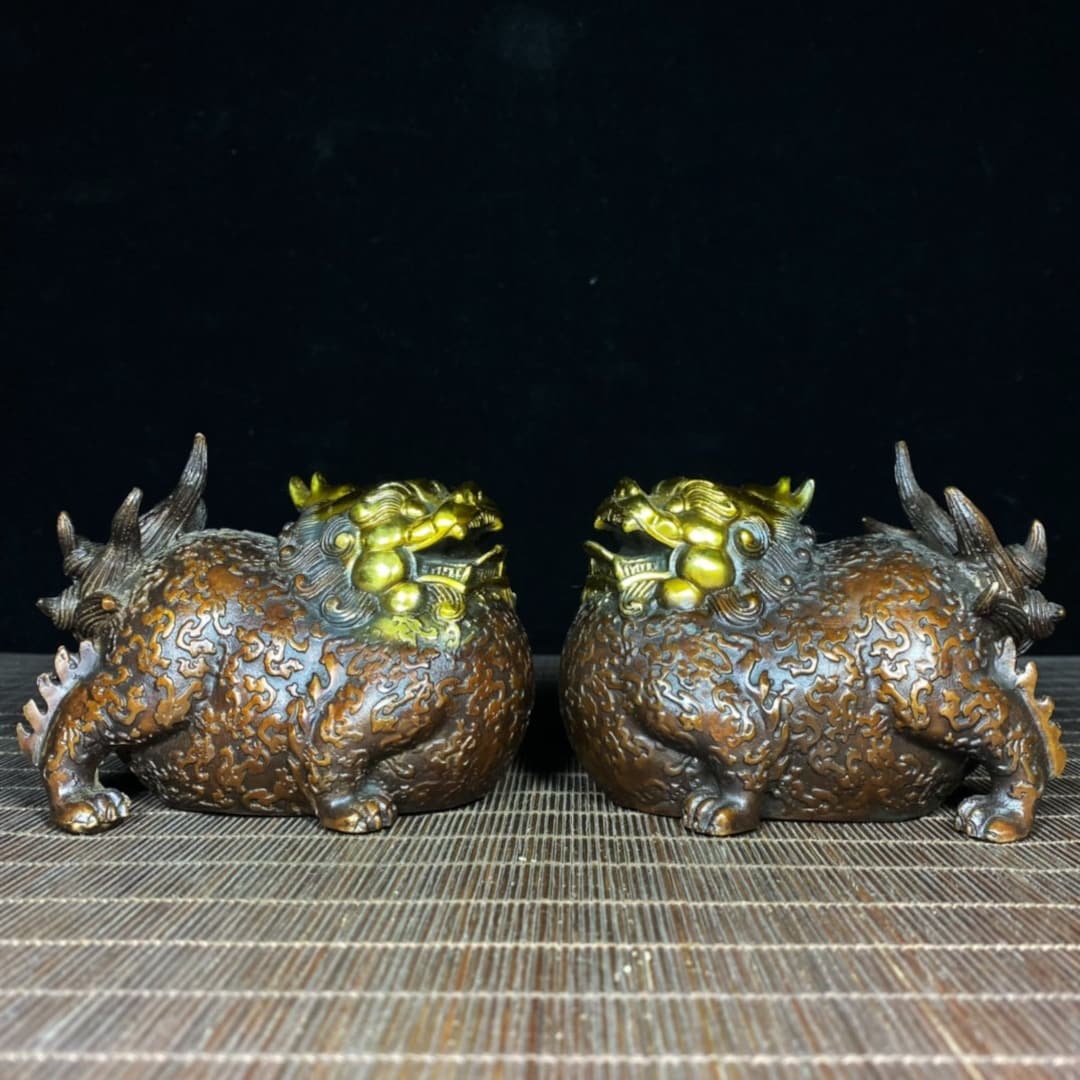 Copper Gilt Pair of Pi Xiu Statues Antique, Precious, Rare, Desktop ...