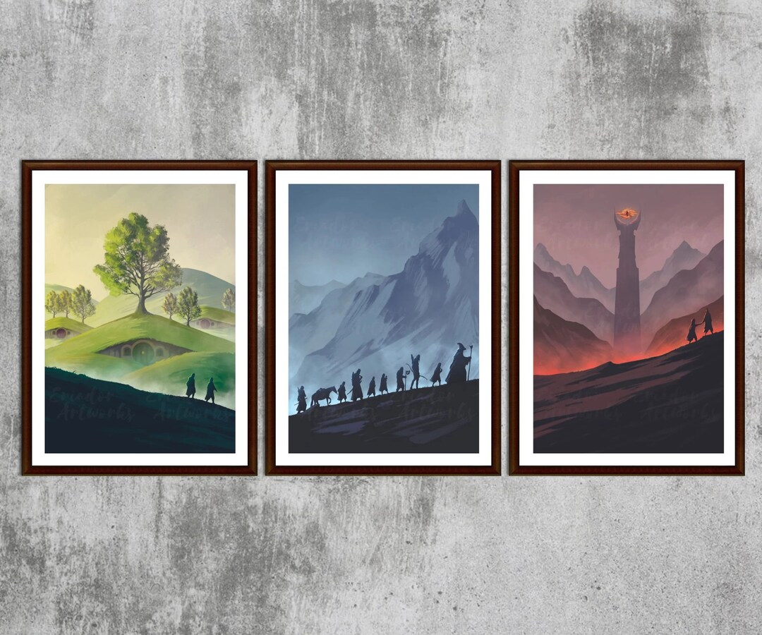 Lord of the Rings Poster Set Minimalistic Hobbiton, Fellowship of the ...