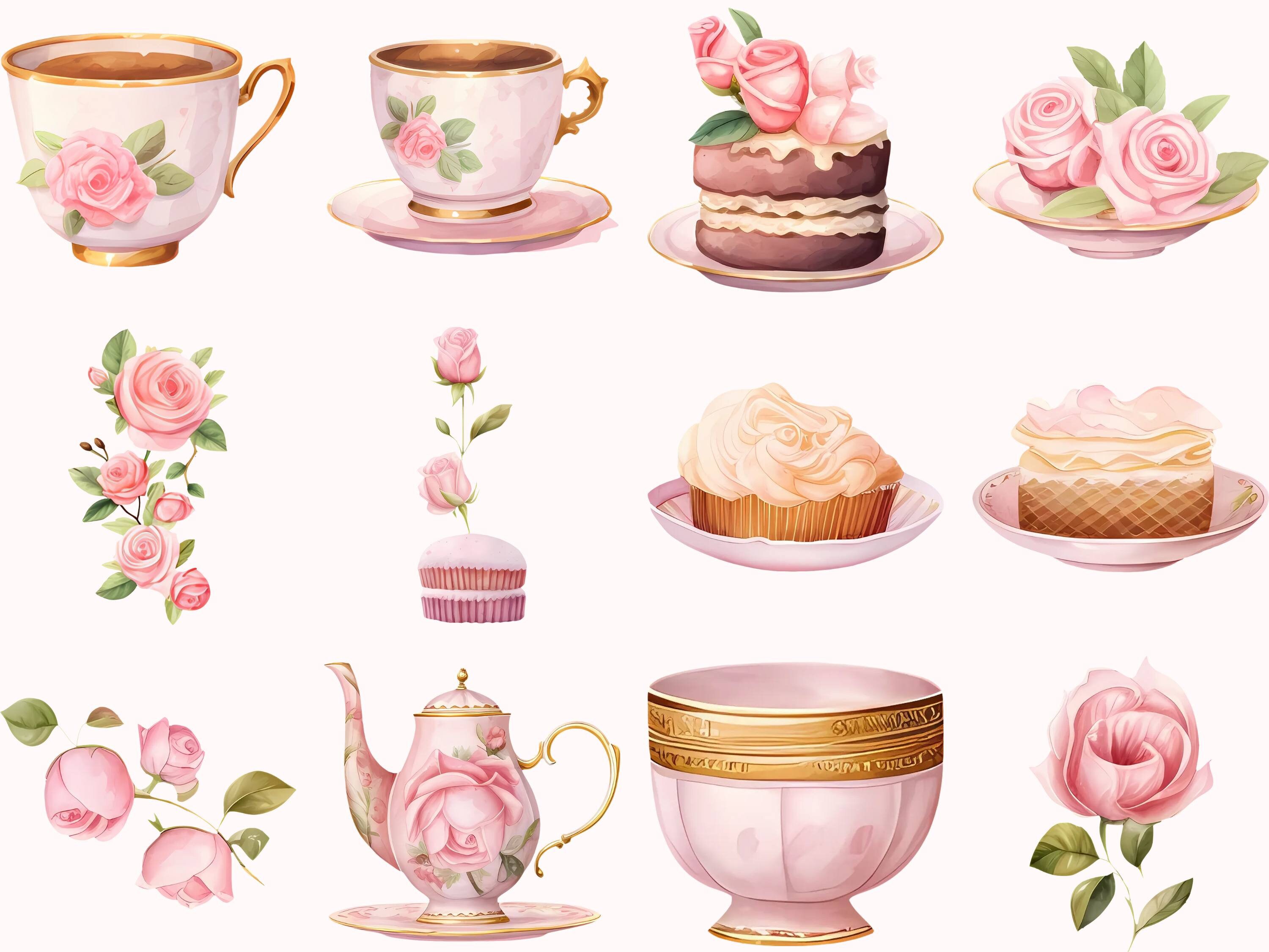 Roses Tea Party Clipart, Tea PNG, Tea Time Clipart, Tea Cup Clip Art ...