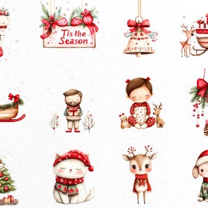 Watercolor Christmas Clipart: Family, Reindeer, Snowman (PNG Digital ...