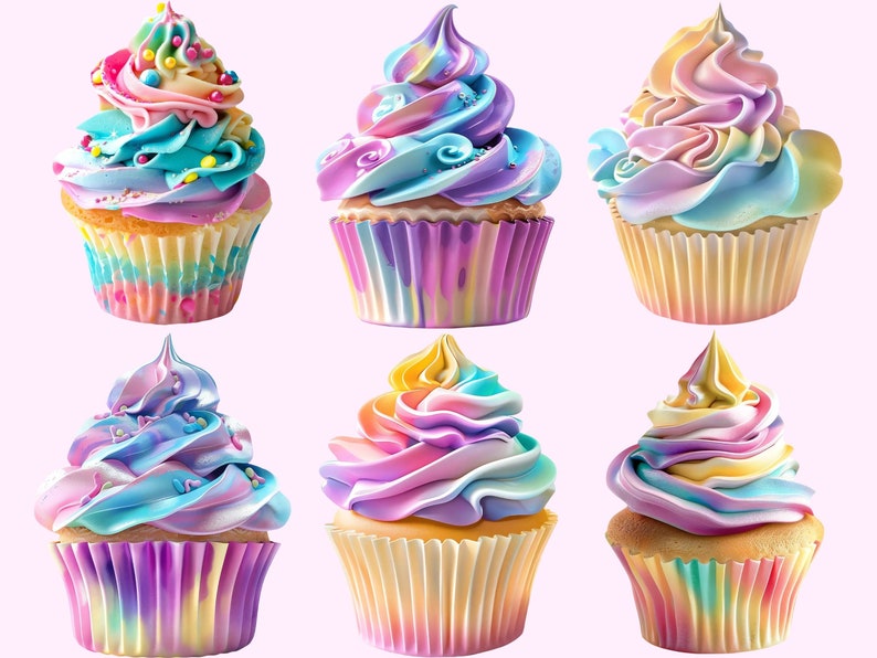12 Rainbow Cupcake PNG Cupcakes Clipart Cake Clipart for Tea Party ...