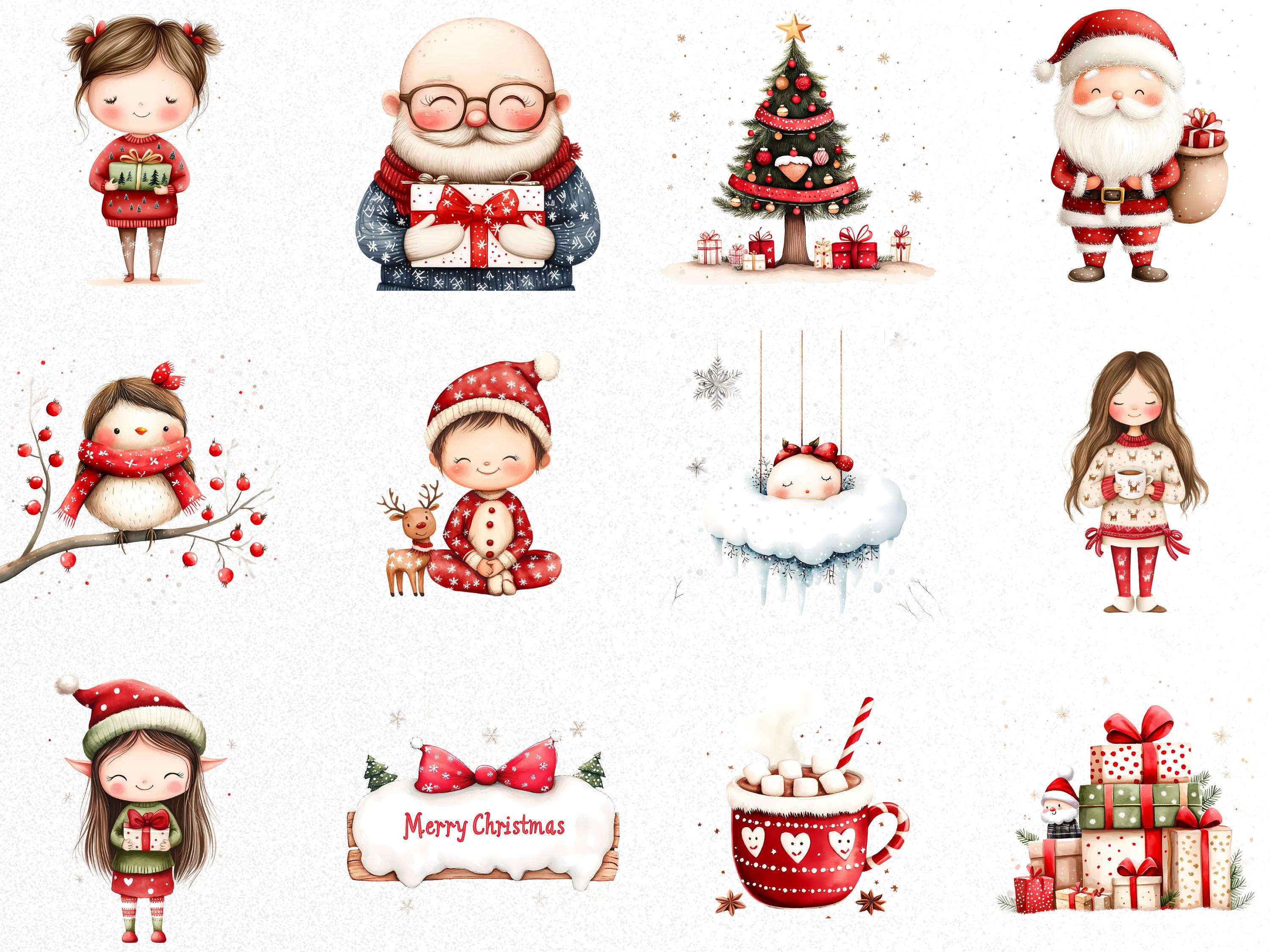 Watercolor Christmas Clipart: Family, Reindeer, Snowman (PNG Digital ...