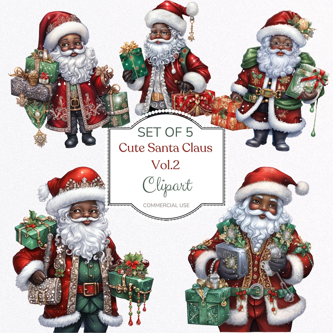 Watercolor Black Santa Claus Clipart, Christmas Clipart, Black Santa ...