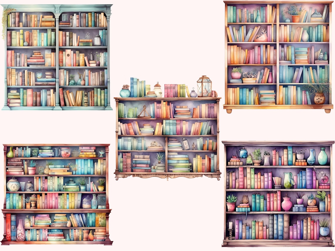 Bookshelf Clipart Watercolor Bookshelf PNG Library Clipart Bookworm Png ...