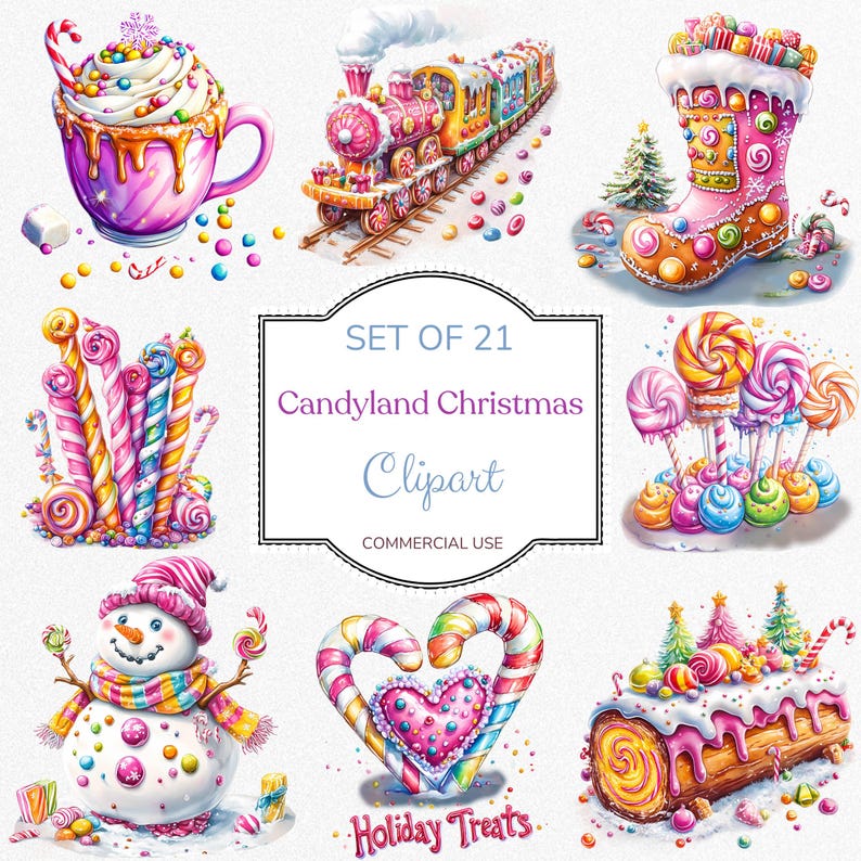 Candyland Christmas Clipart: Retro Holiday Sweets (PNG Digital Download ...