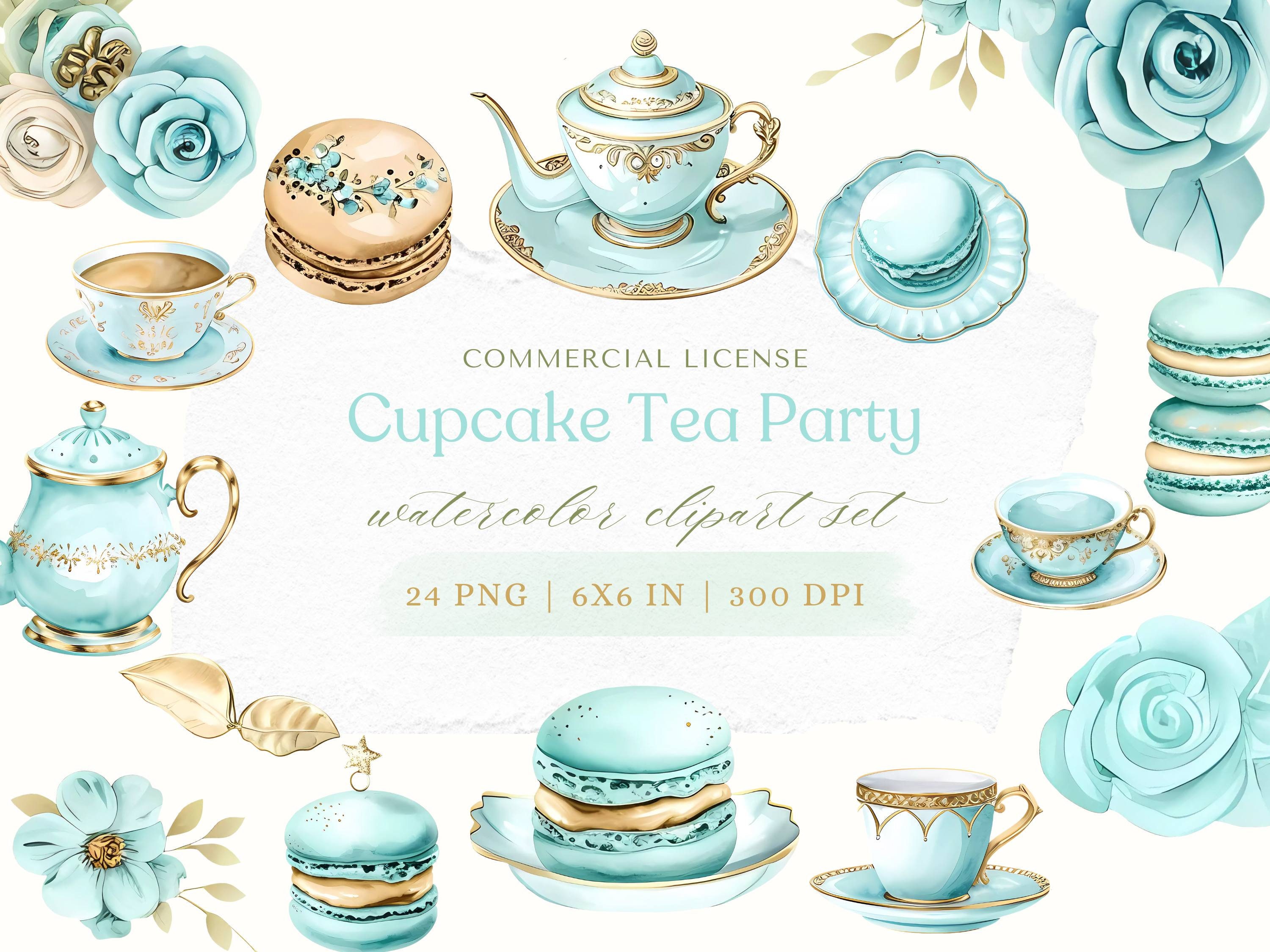 Macaron Tea Party Clipart, Blue Gold Tea PNG, Blue Macaron ...