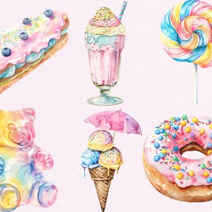 Watercolor Sweet Treats Clipart: Pastel Bakery PNG Set (digital ...