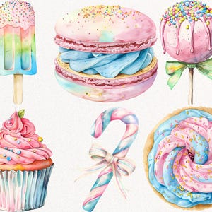 Watercolor Sweet Treats Clipart: Pastel Bakery PNG Set (digital ...
