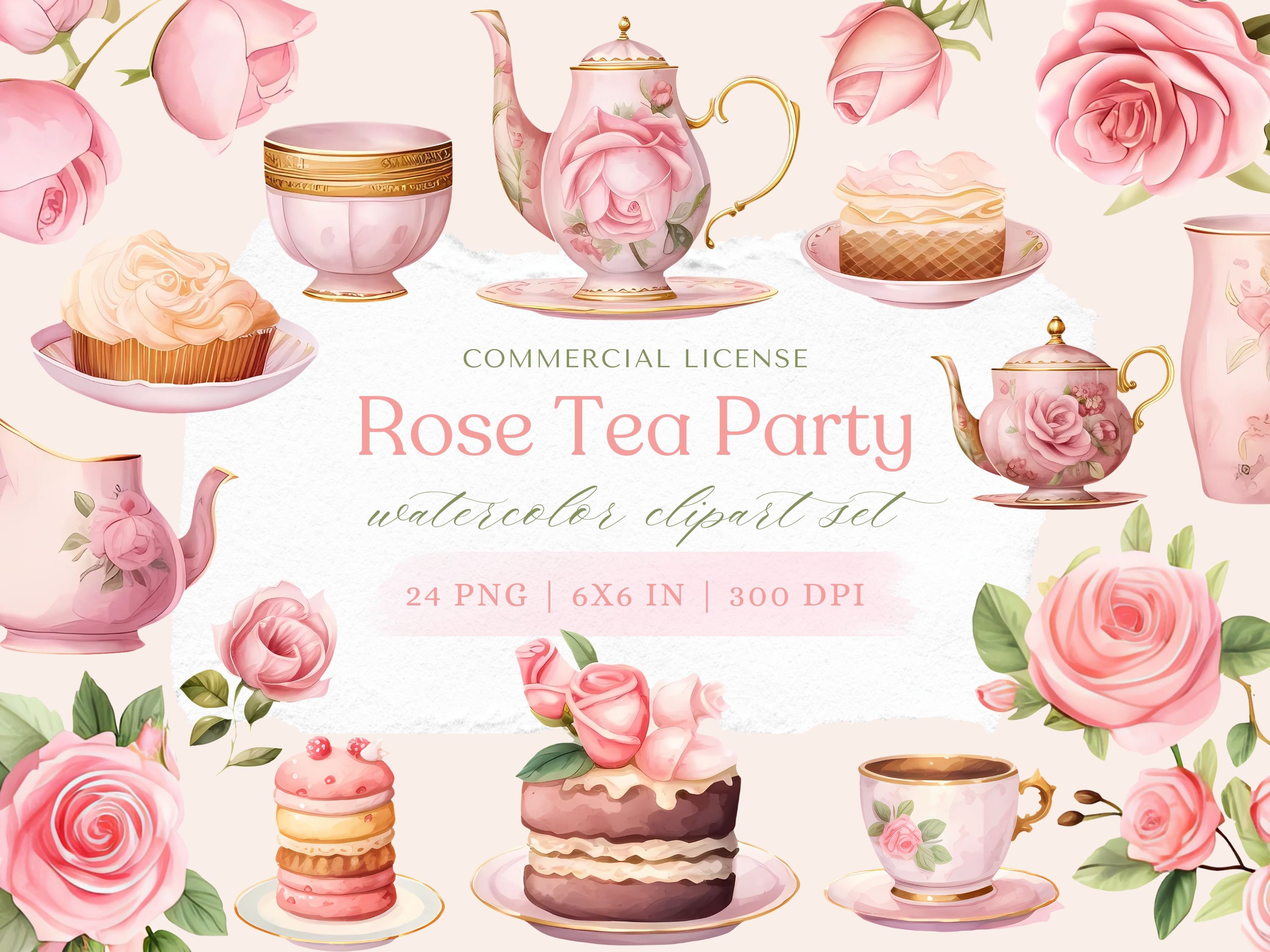 Roses Tea Party Clipart, Tea PNG, Tea Time Clipart, Tea Cup Clip Art ...