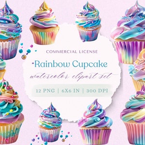12 Rainbow Cupcake PNG Cupcakes Clipart Cake Clipart for Tea Party ...