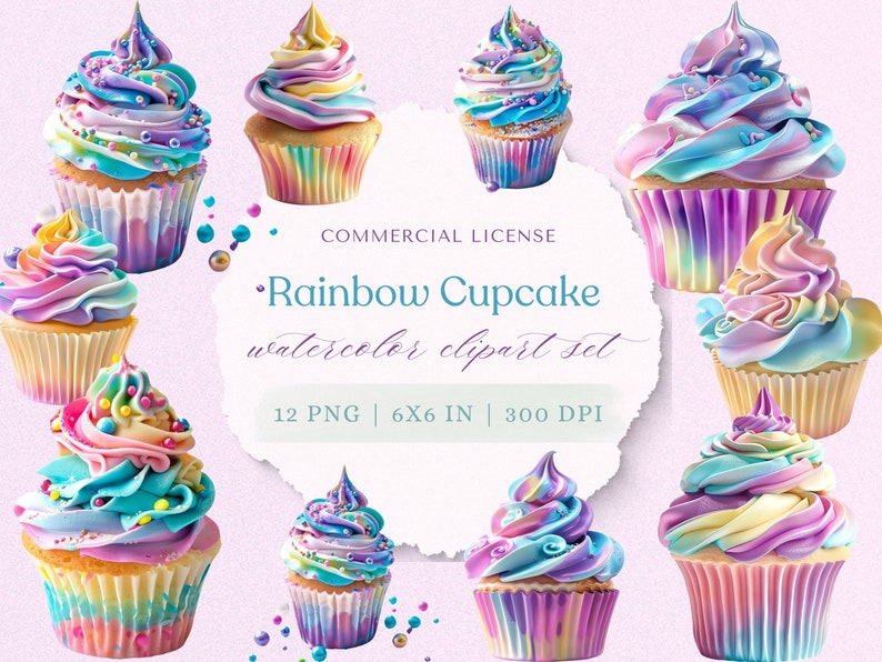 12 Rainbow Cupcake PNG Cupcakes Clipart Cake Clipart for Tea Party ...