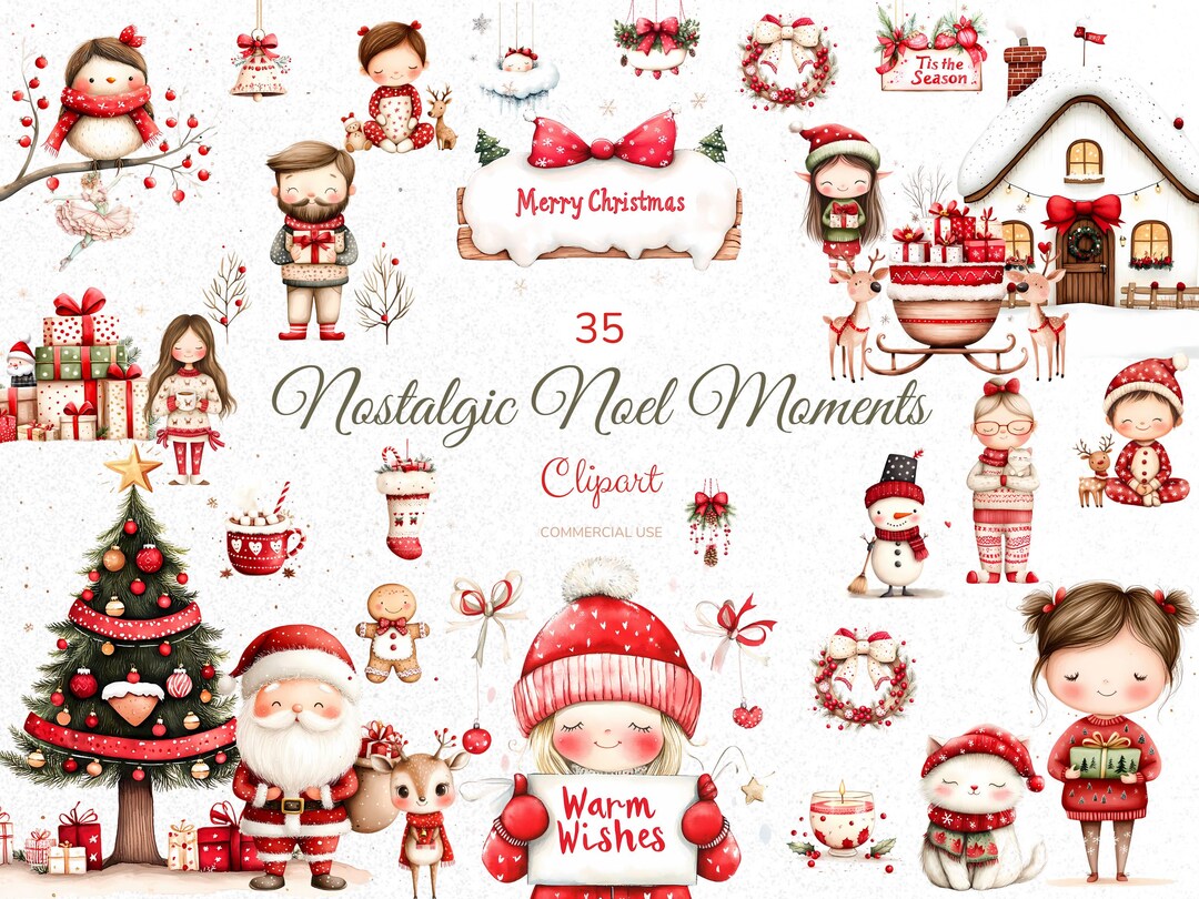 Watercolor Christmas Family Clipart, Christmas Element Illustration ...