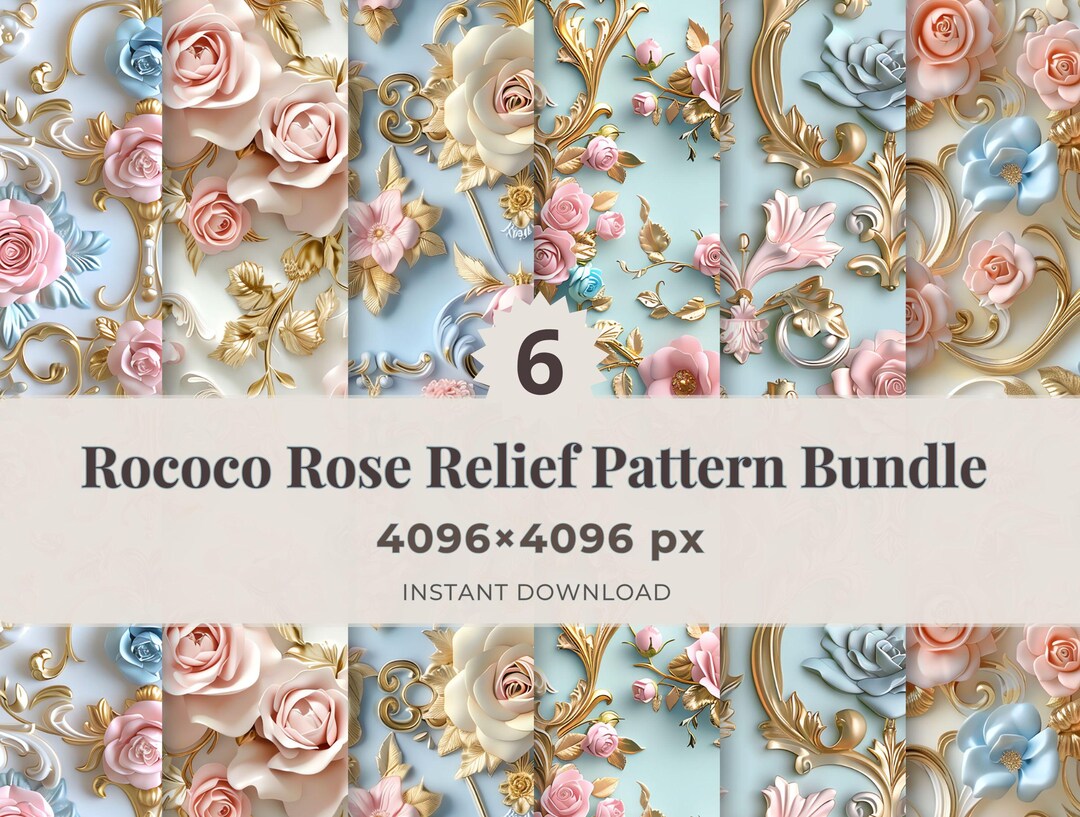 Rococo Rose 3D Digital Paper Bundle – Versailles Floral Seamless ...