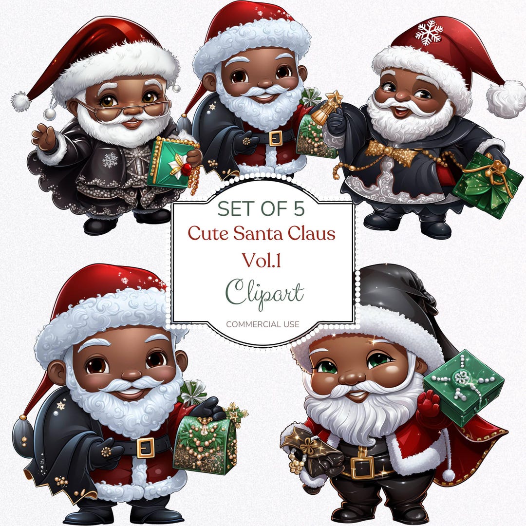 Watercolor Black Santa Claus Clipart, Festive Christmas PNG (digital ...