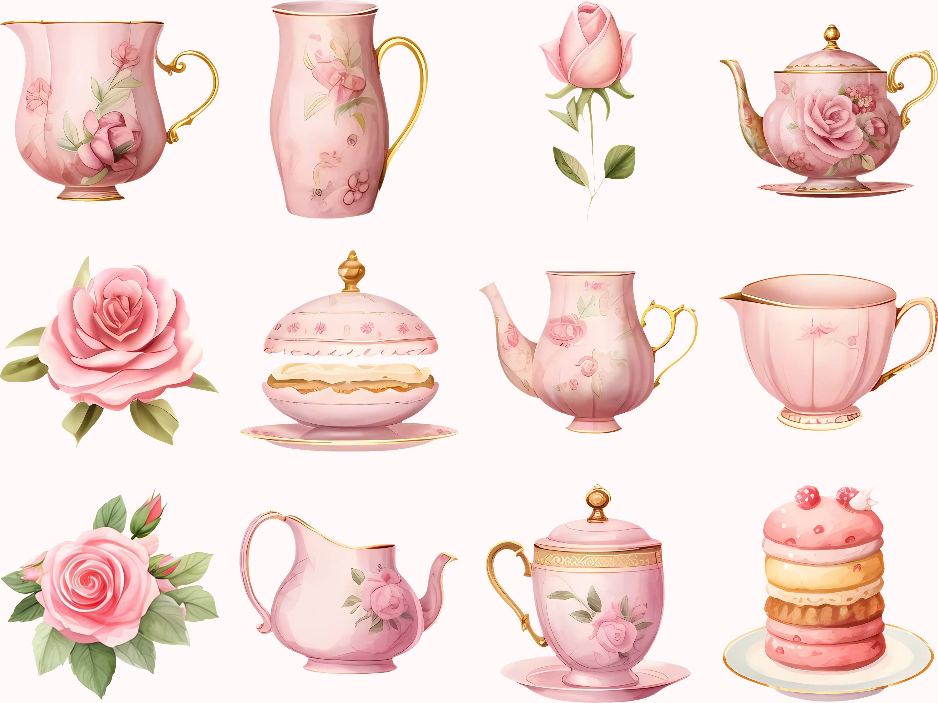 Roses Tea Party Clipart, Tea PNG, Tea Time Clipart, Tea Cup Clip Art ...