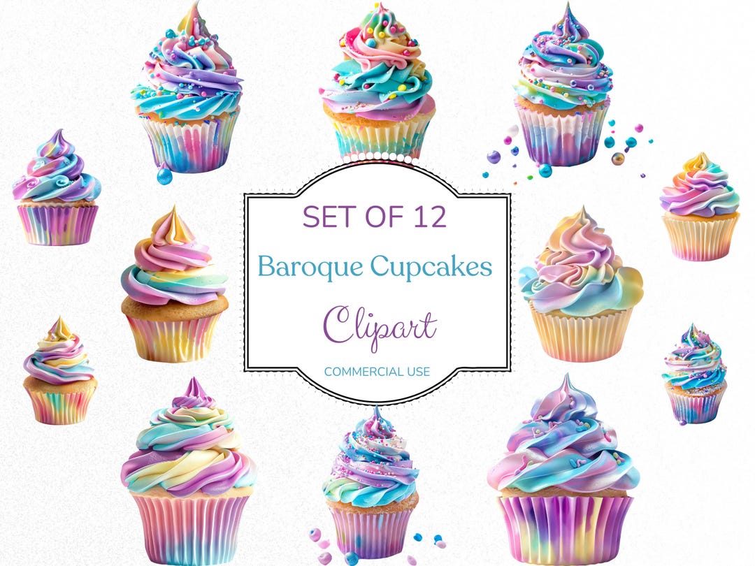 12 Rainbow Cupcake PNG Cupcakes Clipart Cake Clipart for Tea Party ...
