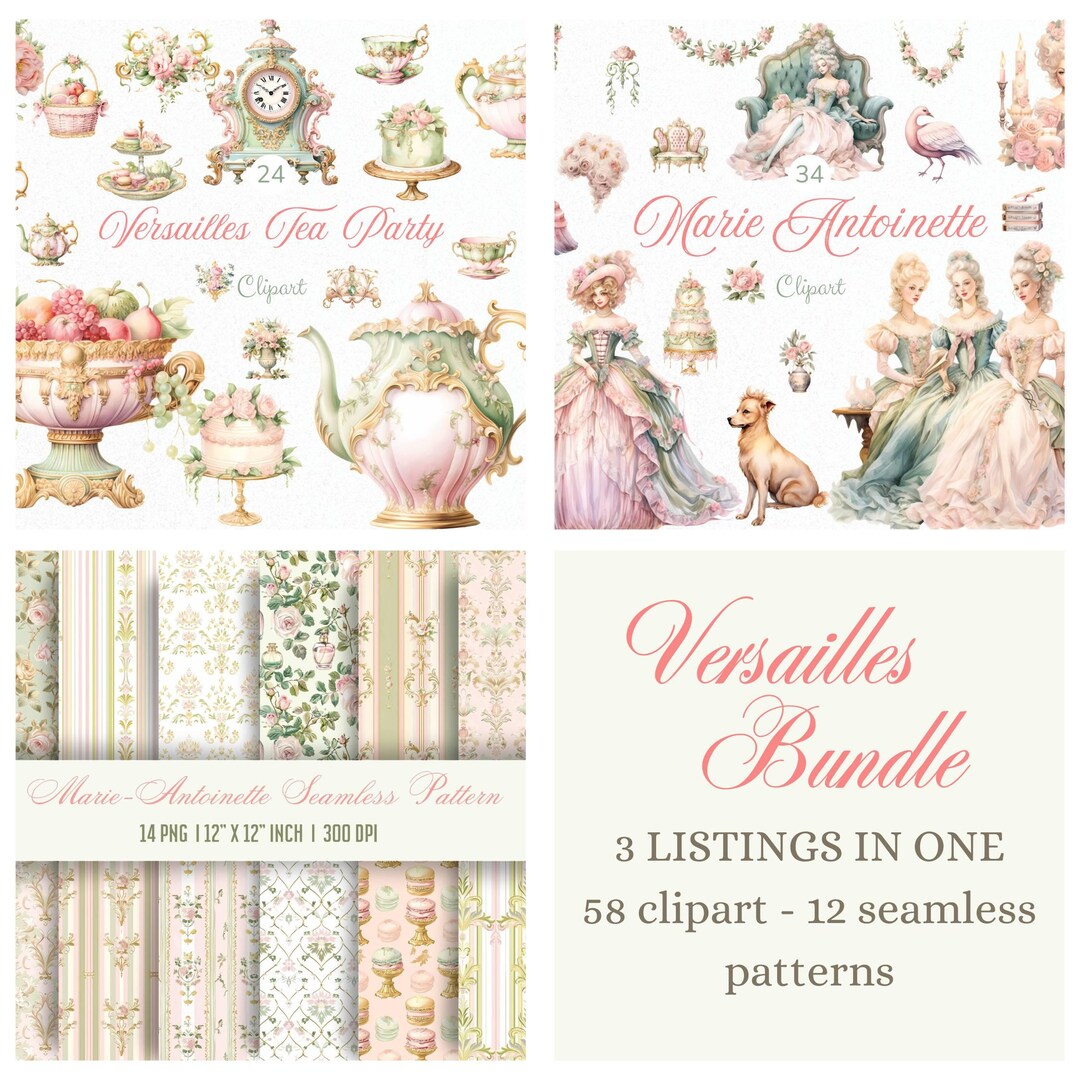 Watercolor Rococo Clipart Bundle Set, Marie Antoinette Clipart, Queen ...