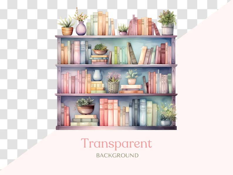 Bookshelf Clipart Watercolor Bookshelf PNG Library Clipart Bookworm Png ...