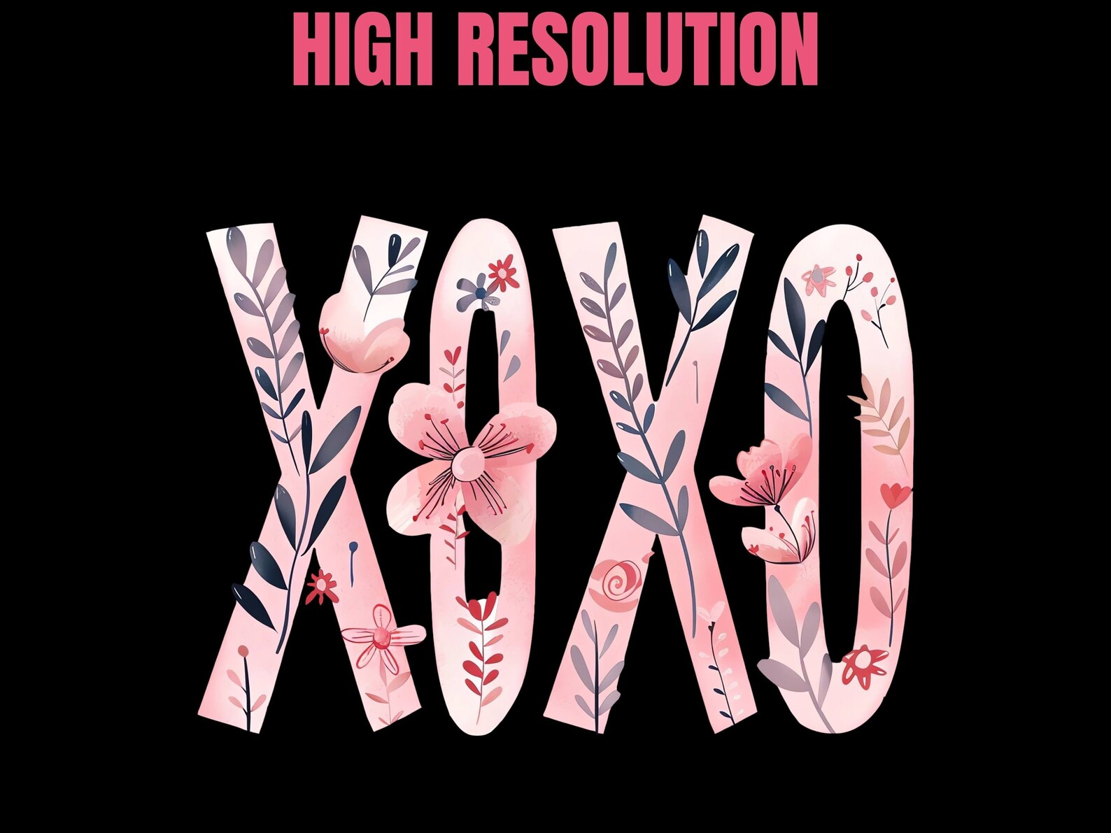 Xoxo PNG, XOXO Clipart Set, Floral Xoxo Png, Floral PNG, Xoxo Glitter ...