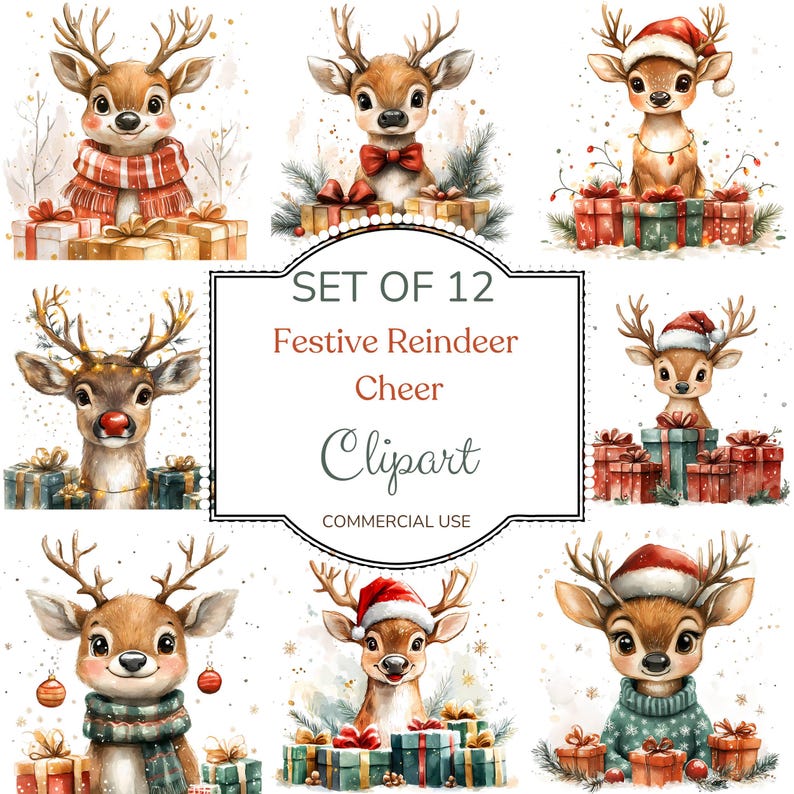 Watercolor Quirky Reindeer Clipart, Funny Reindeer PNG, Christmas ...