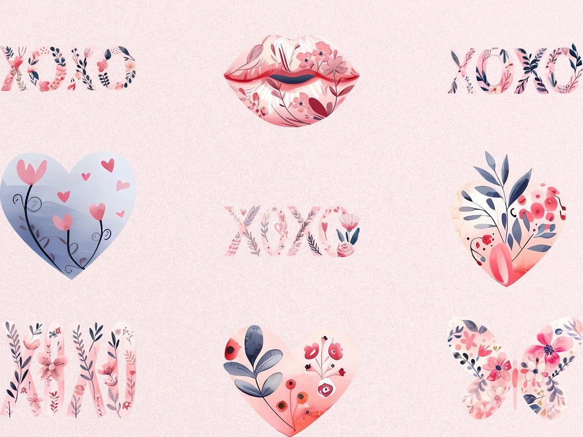 Xoxo PNG, XOXO Clipart Set, Floral Xoxo Png, Floral PNG, Xoxo Glitter ...