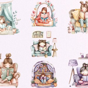 Bookworm Clipart, Girl Reading Book Clipart, Bookworm PNG, Watercolor ...