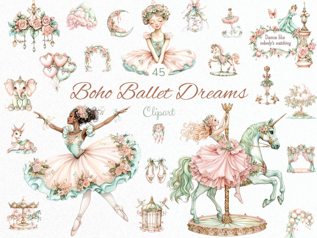 Watercolor Ballerina Clipart: Boho Carousel Nursery Set (PNG) - Etsy