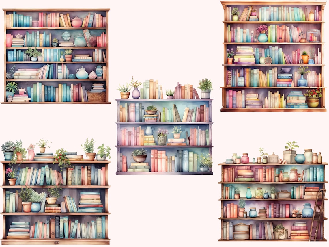 Bookshelf Clipart Watercolor Bookshelf PNG Library Clipart Bookworm Png ...
