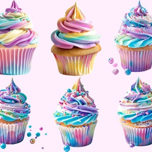 12 Rainbow Cupcake PNG Cupcakes Clipart Cake Clipart for Tea Party ...