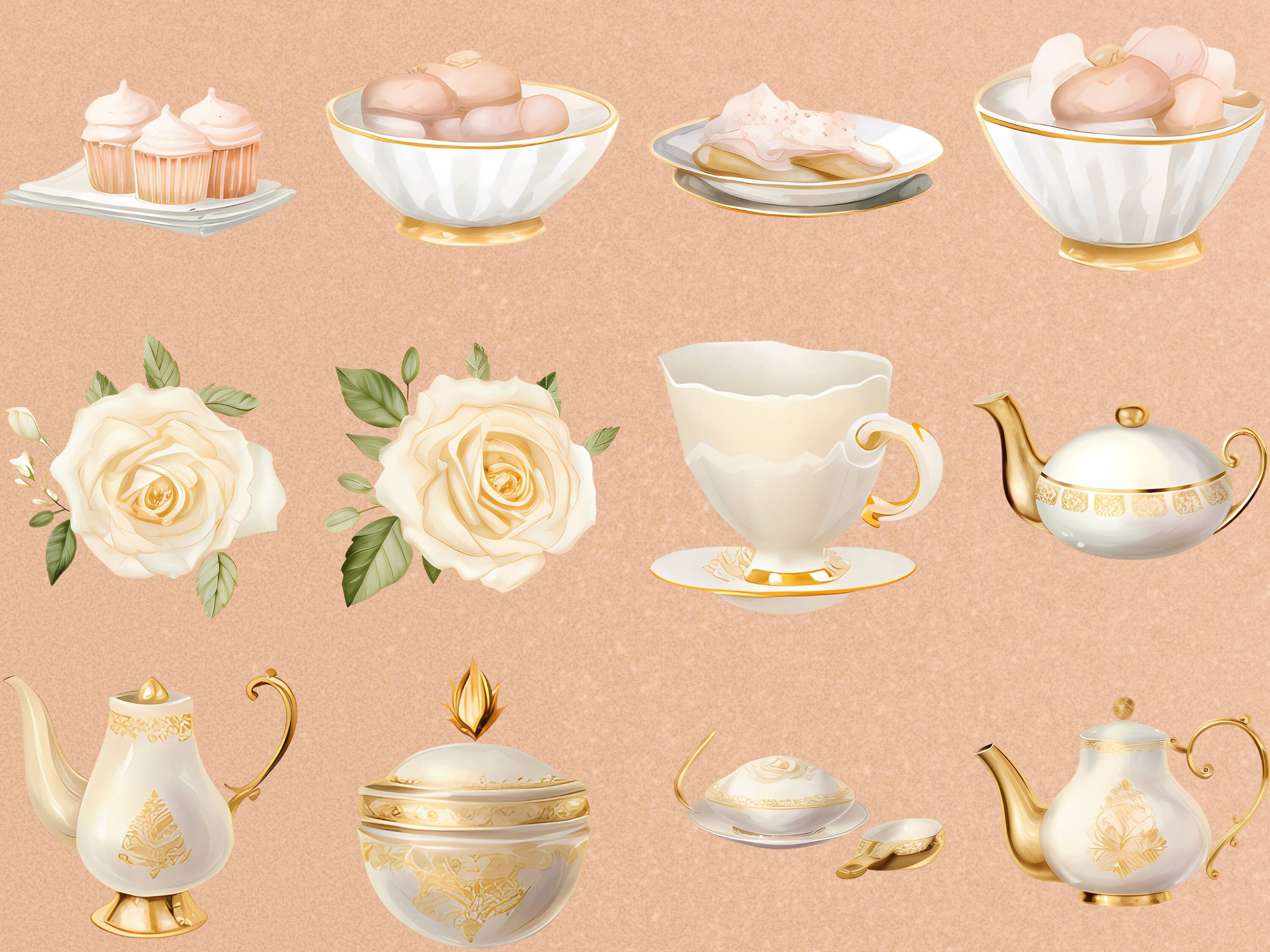 White Roses Tea Party Clipart Tea Party PNG White and Gold Roses Tea ...