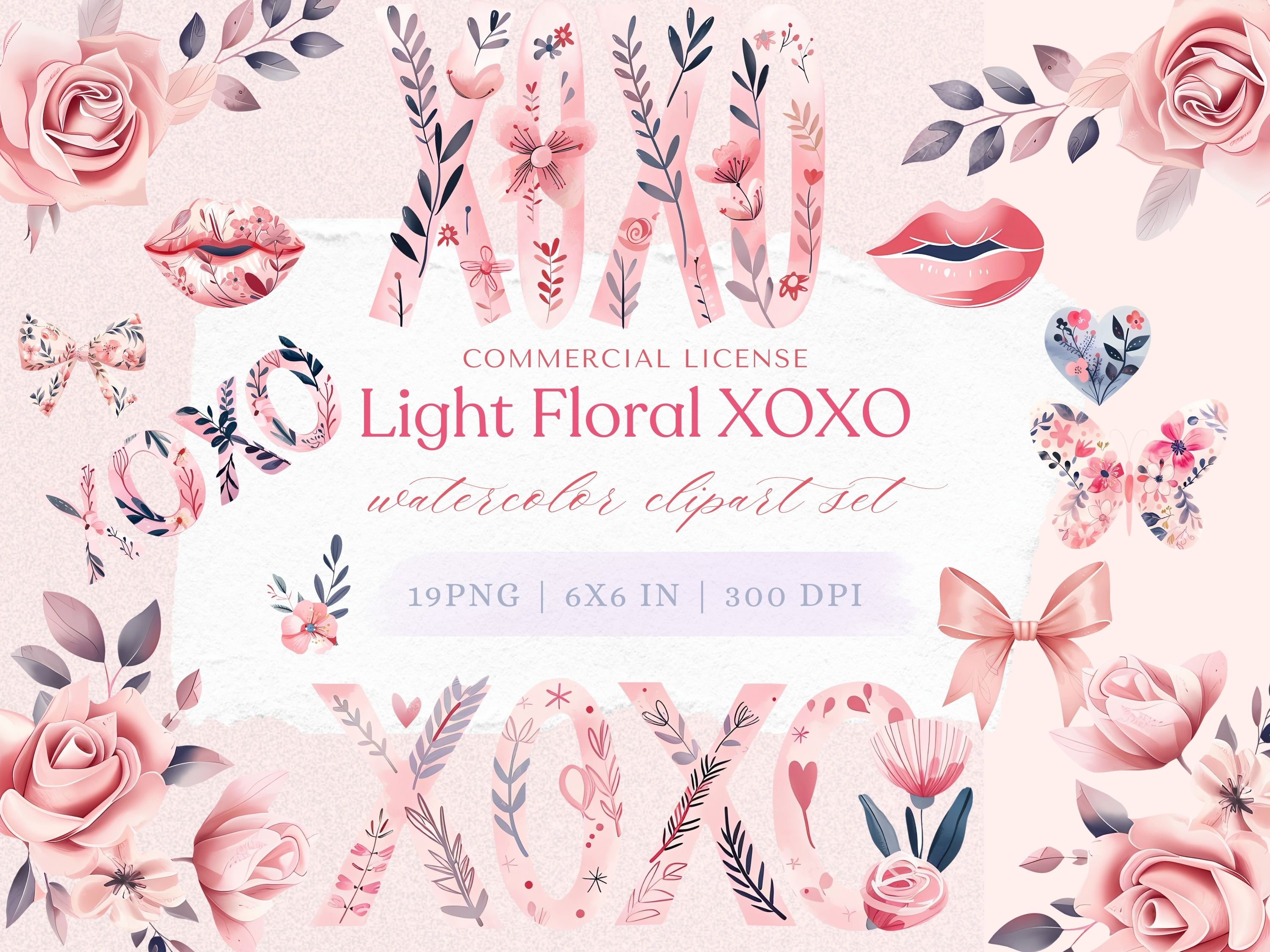 Xoxo PNG, XOXO Clipart Set, Floral Xoxo Png, Floral PNG, Xoxo Glitter ...