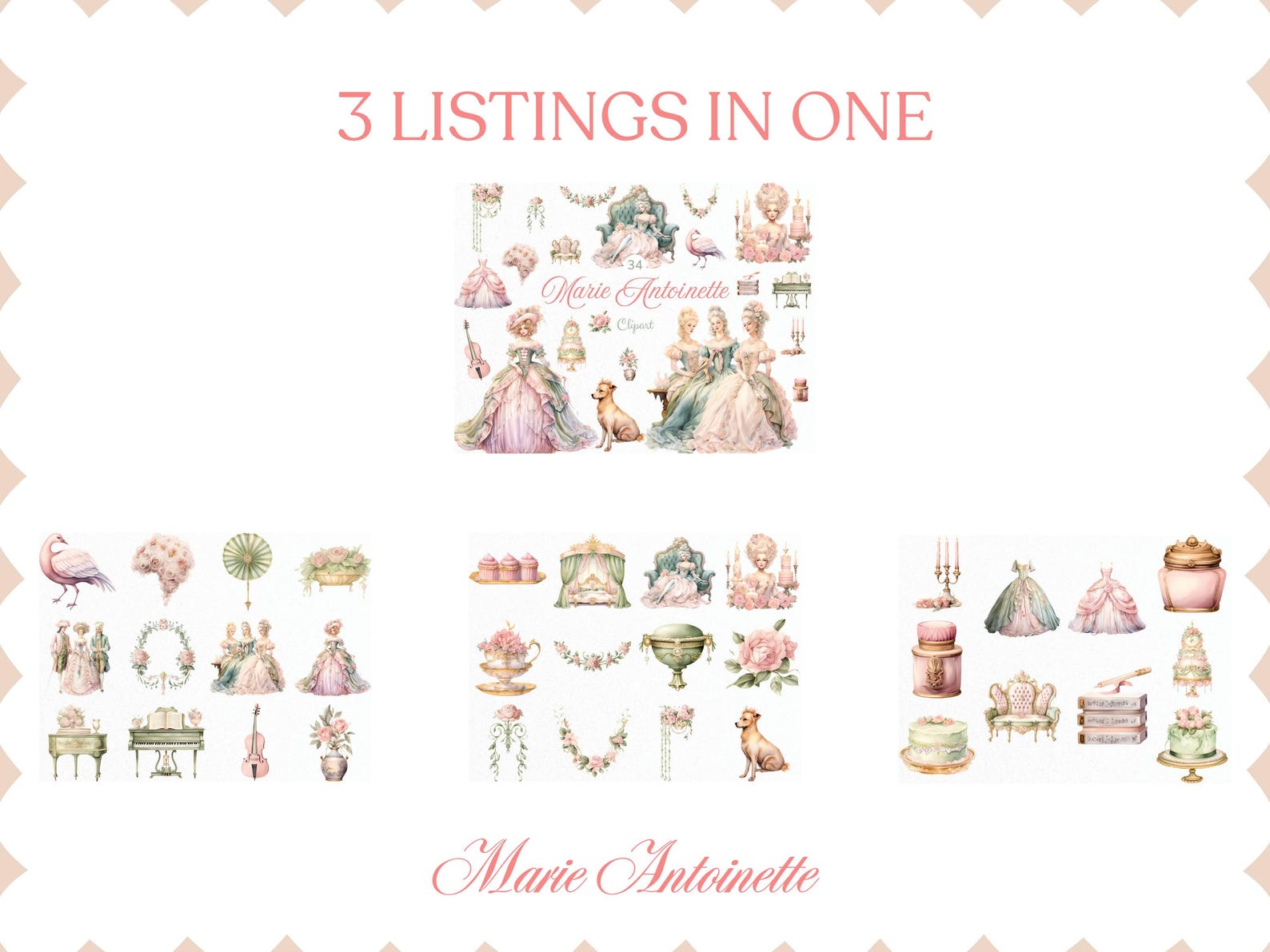 Watercolor Rococo Clipart Bundle Set, Marie Antoinette Clipart, Queen ...