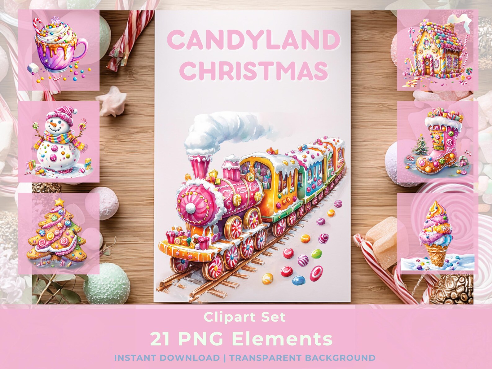 Candyland Christmas Clipart – 21 Retro Sweet Pngs With Gingerbread ...