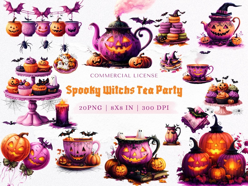 Halloween Tea Party Clipart, Instant Digital Download, Halloween PNG ...