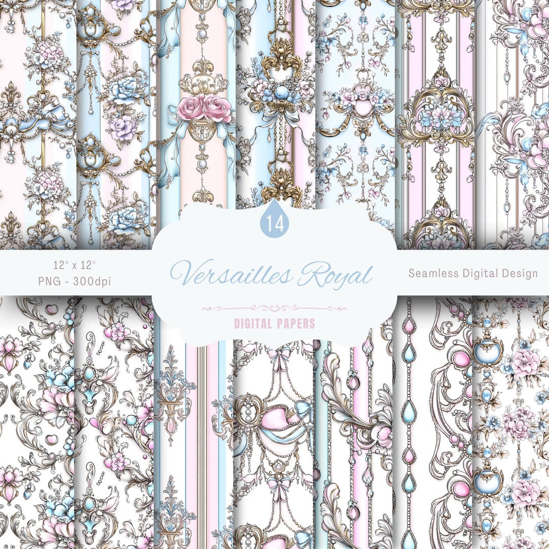 Rococo Pattern, Marie Antoinette Print, Floral Digital Paper, French ...