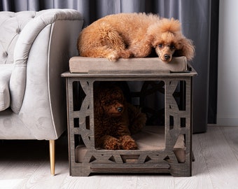 Wooden Dog Cat Pet House Indoor, Dog Side Table House, Puppy Home ...