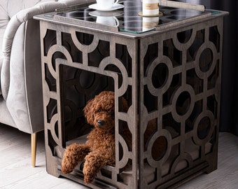 Wooden Dog Cat Pet House Indoor, Dog Side Table House, Puppy Home ...