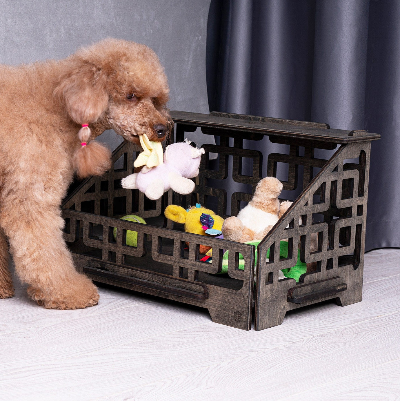 Wood Dog Toy Box, Wooden Large Dog Toy Storage Basket, Pet Dog Puppy ...