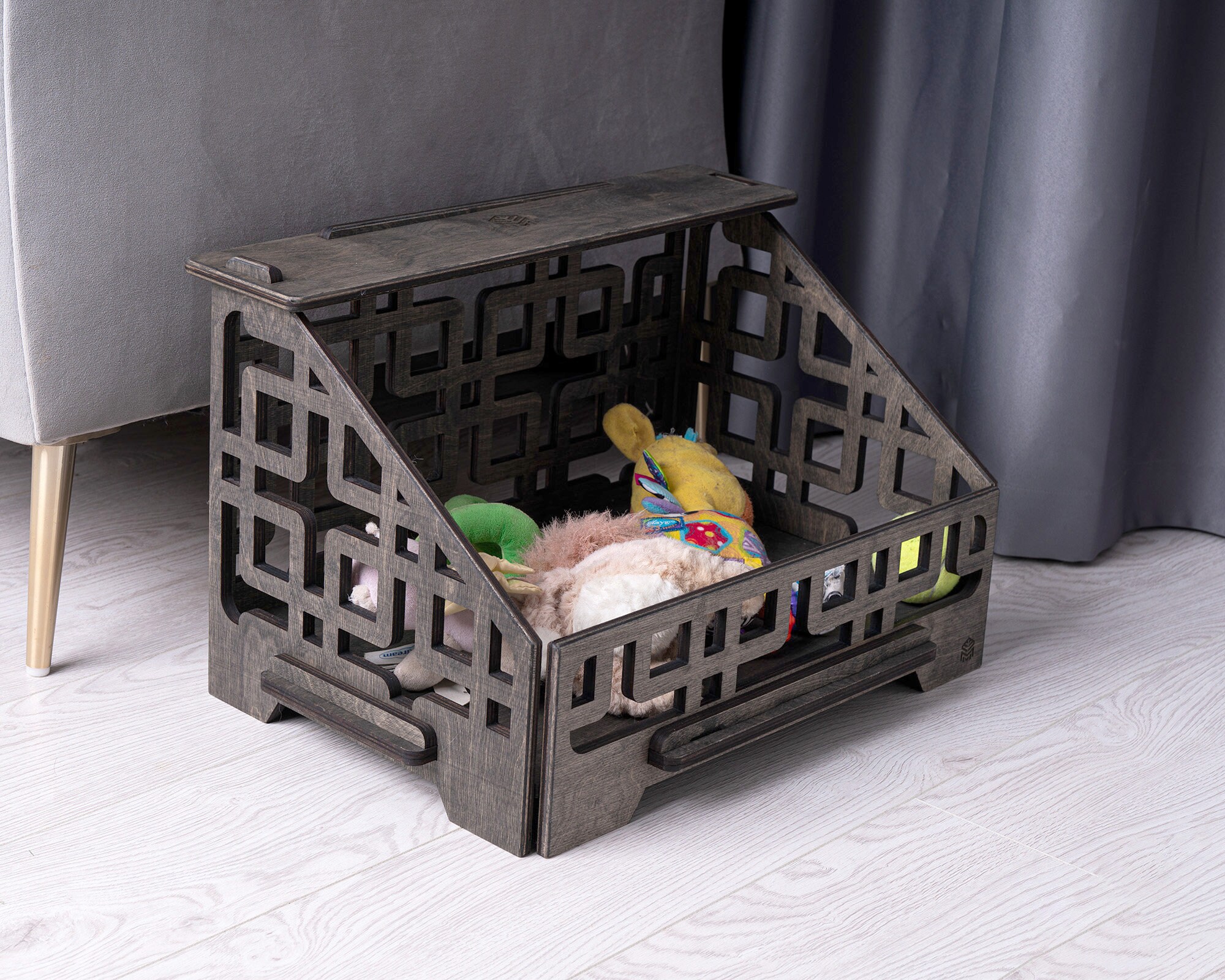 Wood Dog Toy Box, Wooden Large Dog Toy Storage Basket, Pet Dog Puppy ...