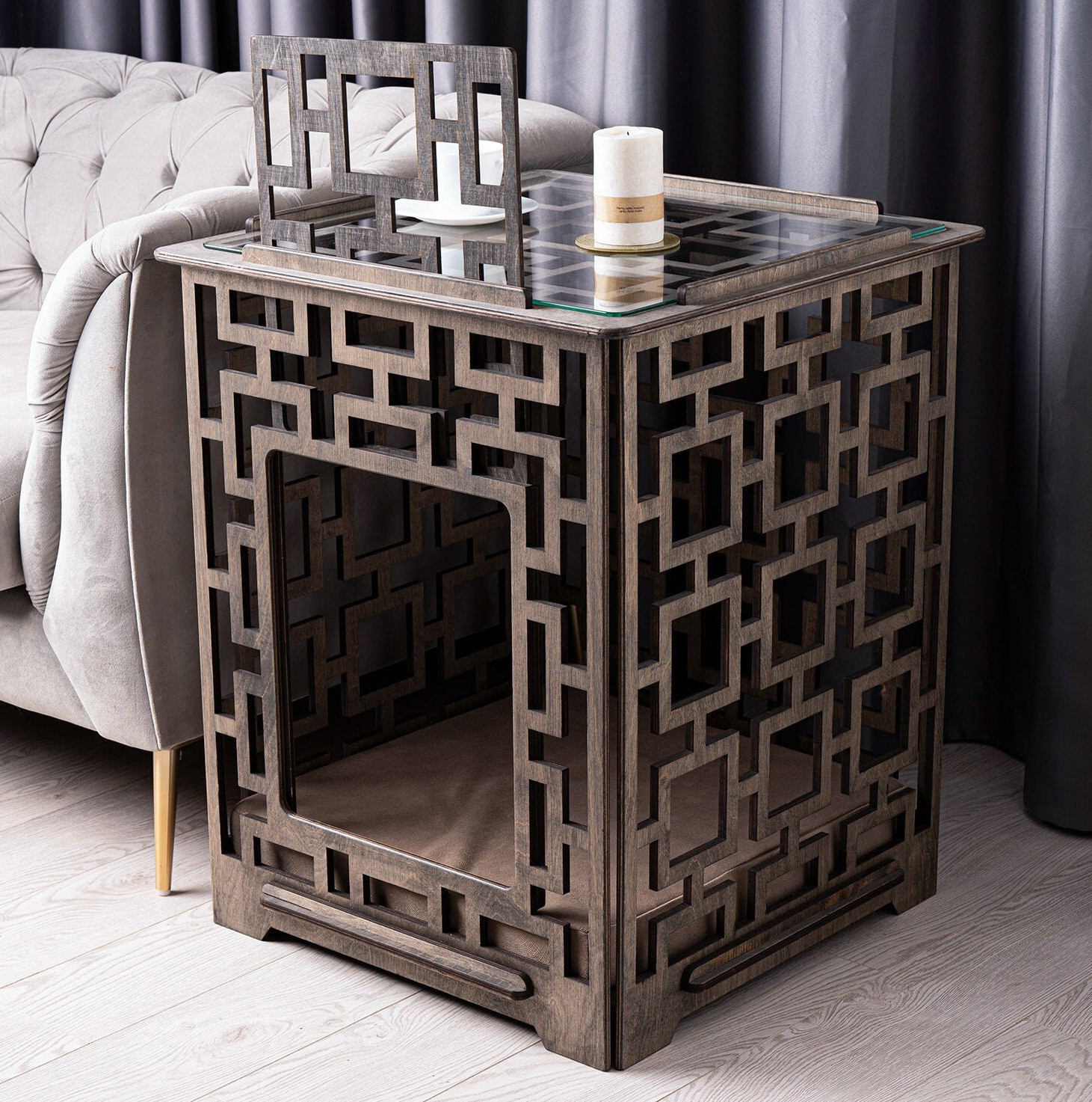 Wooden Dog Crate, Modern Dog Cat Side Table House, Puppy House, Luxury ...