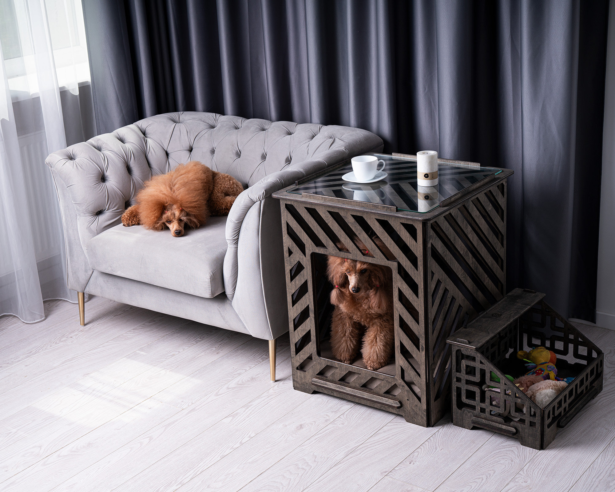 Wooden Dog Cat Pet House Indoor, Dog Side Table House, Puppy Home ...