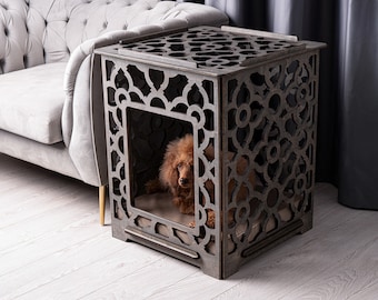Wooden Dog Cat Pet House Indoor, Dog Side Table House, Puppy Home ...