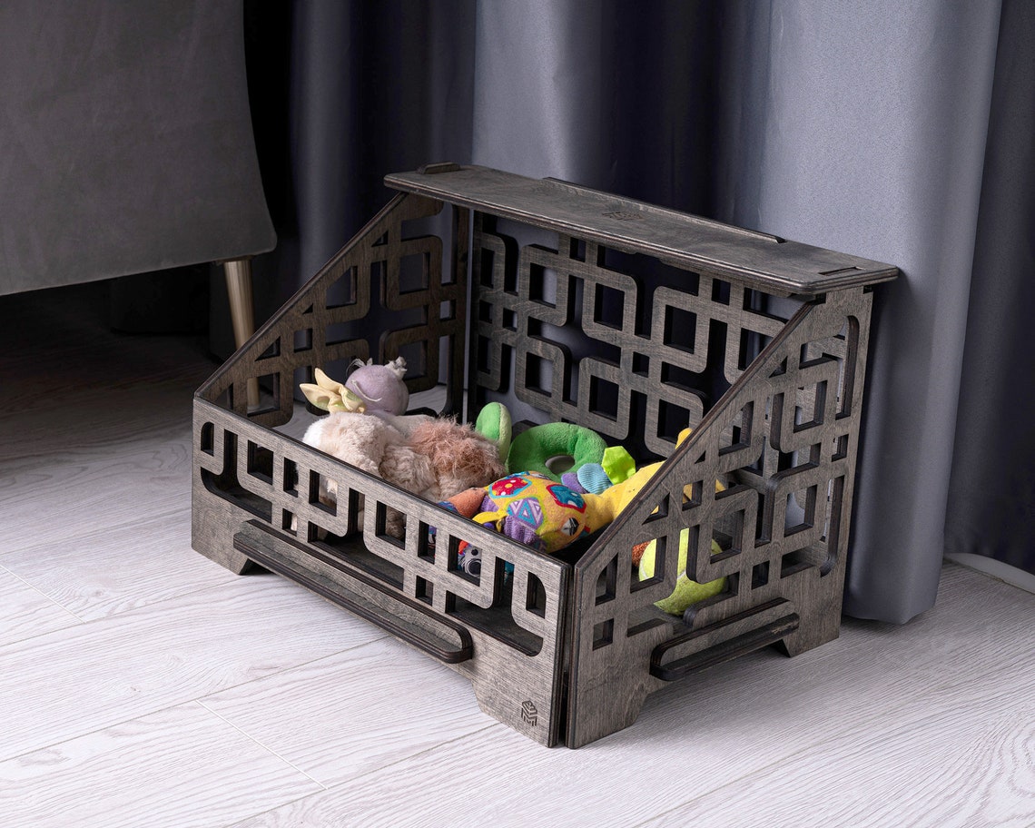 Wood Dog Toy Box, Wooden Large Dog Toy Storage Basket, Pet Dog Puppy ...