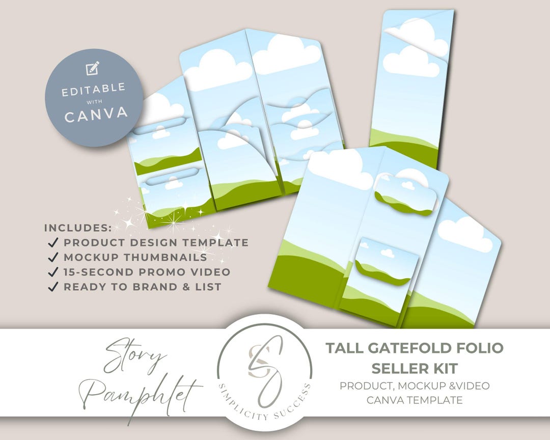 Story Pamphlet Tall Gatefold Folio Seller Kit Canva Template With Drag ...