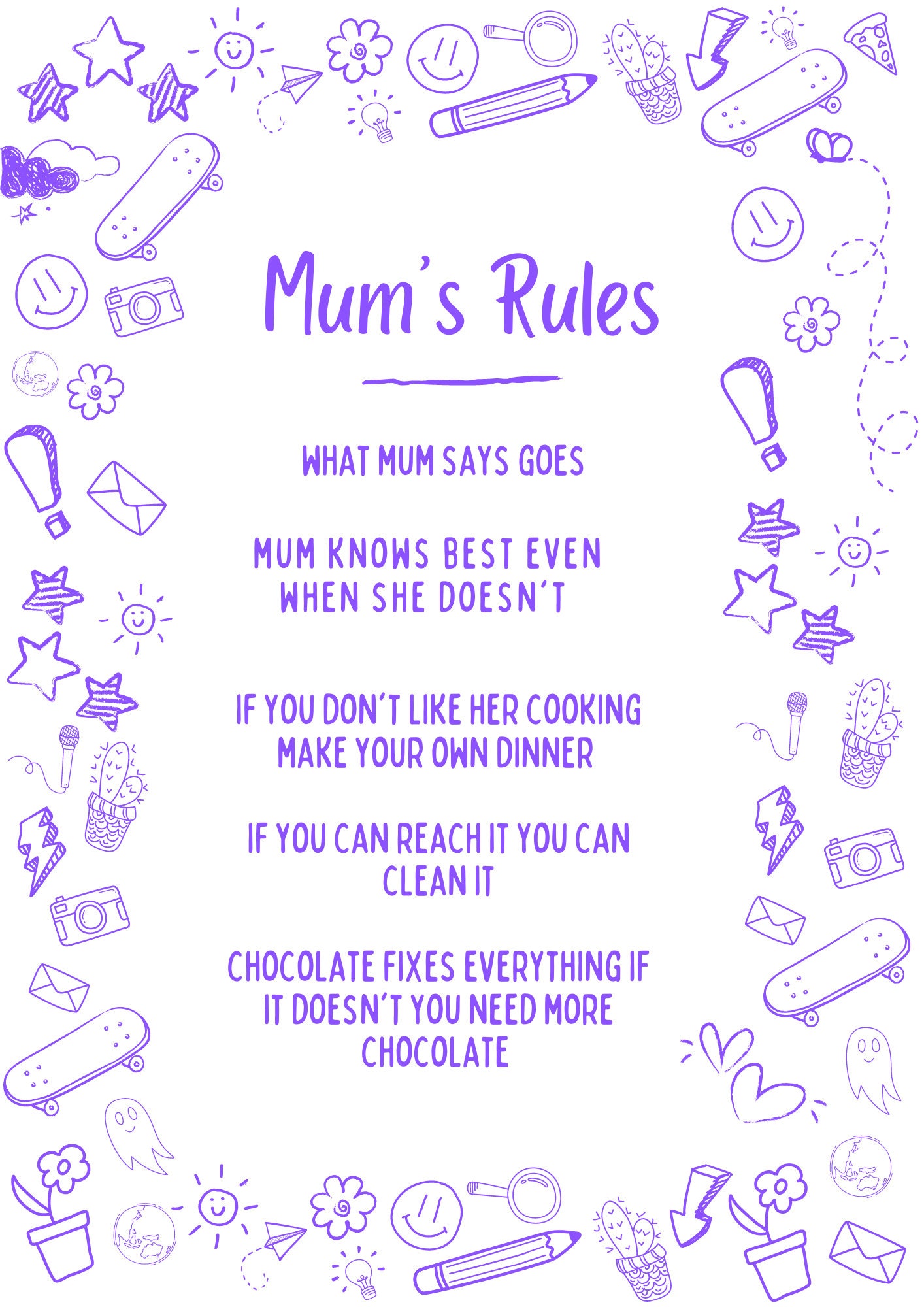 A4 Decorative Family Mum's Rules Poster Print Sign - Etsy UK